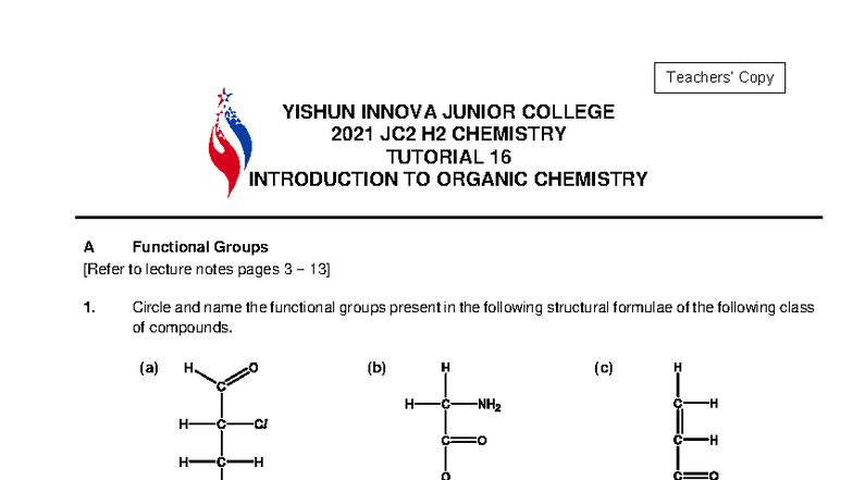 JC2 H2 Chemistry 2021: Organic Chemistry Tutorial Answers - Studocu