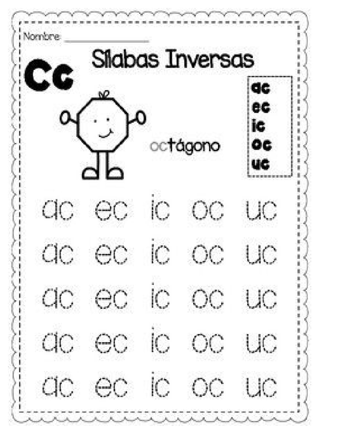 Ficha de Silabas Inversas AC-EC-IC-OC-UC - Ejercicios y Lectura - Studocu