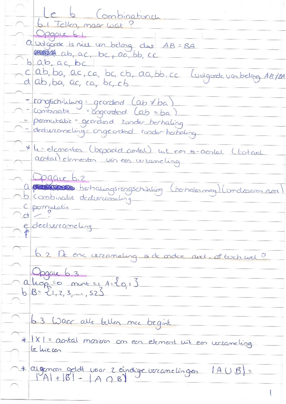LAS LE 6 Samenvatting Opgaven Combinatoriek en Permutaties - Studeersnel