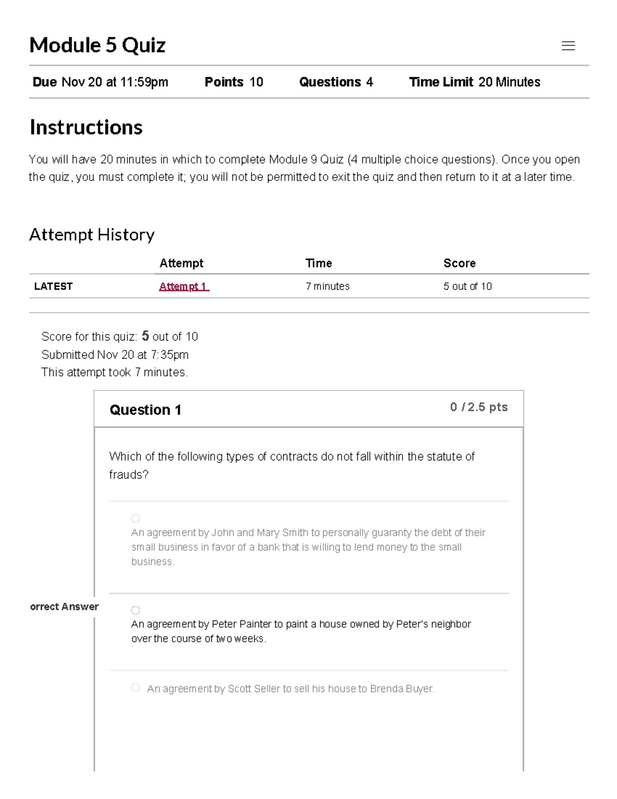 Module 5 Quiz - Module 5 Quiz Due Nov 20 at 11:59pm Points 10 Questions ...
