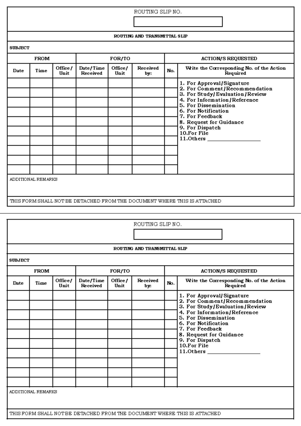 Routing and Transmittal Slip for LGU Aliaga - Action Required - Studocu
