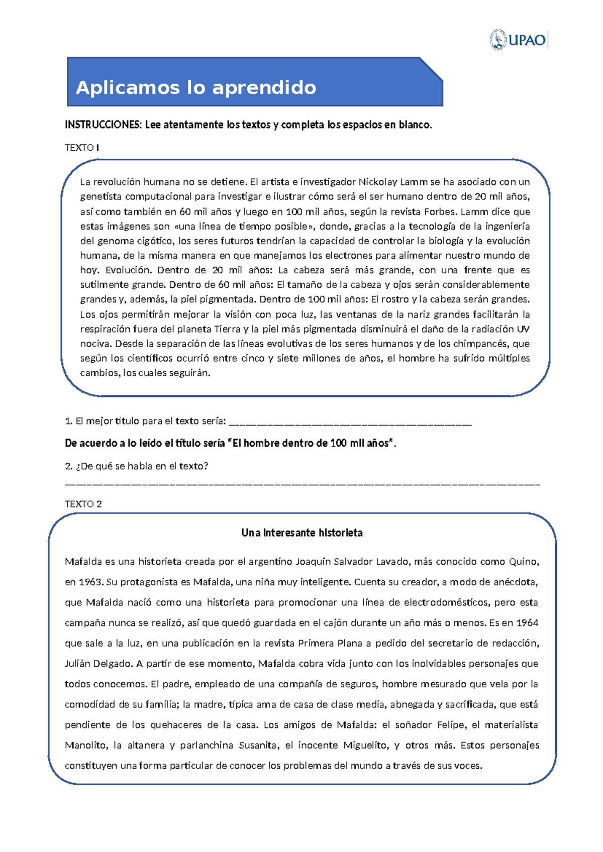Práctica - Tema y Título: Análisis de Textos y Comprensión Lectora ...