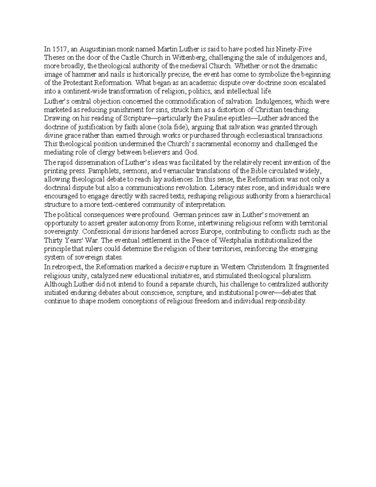 HIST 101: The Impact of Martin Luther's 95 Theses on the Reformation ...