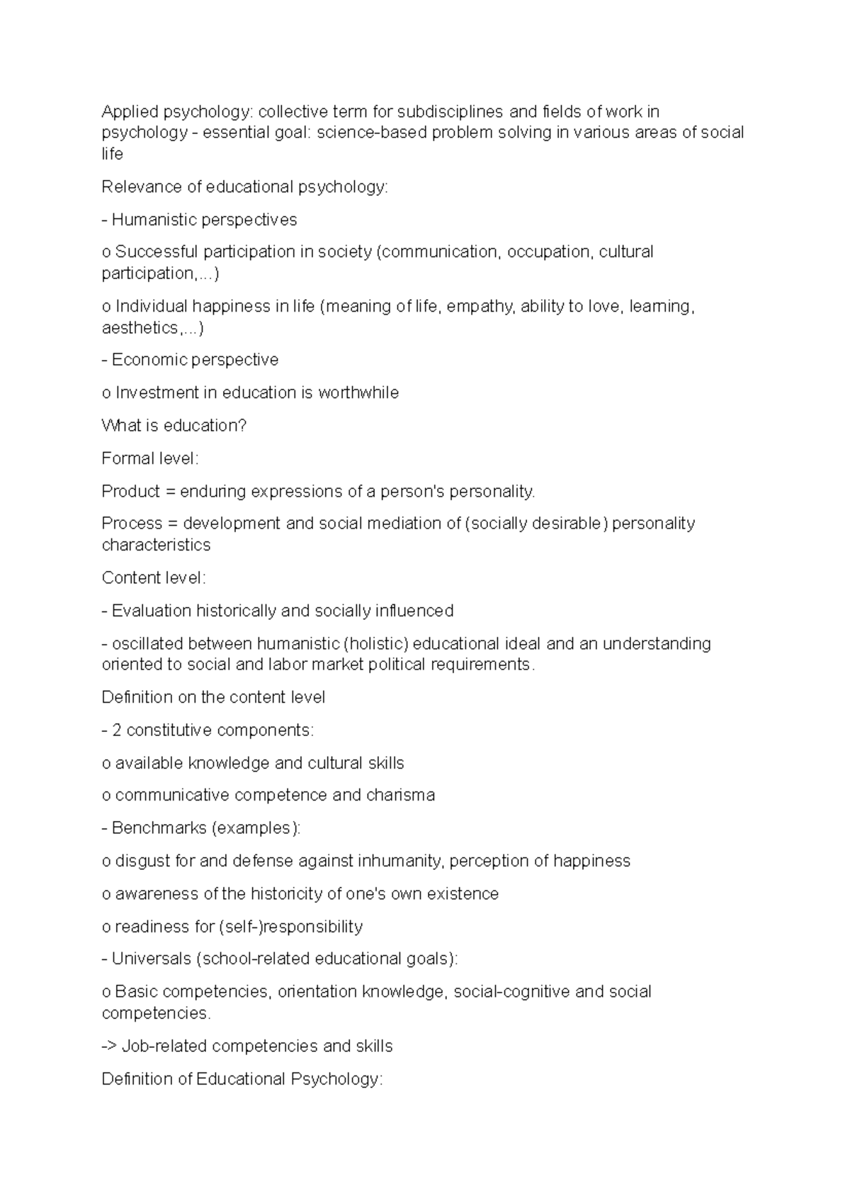 Applied Psychology (PSY 101) - Educational Psychology Overview - Studocu