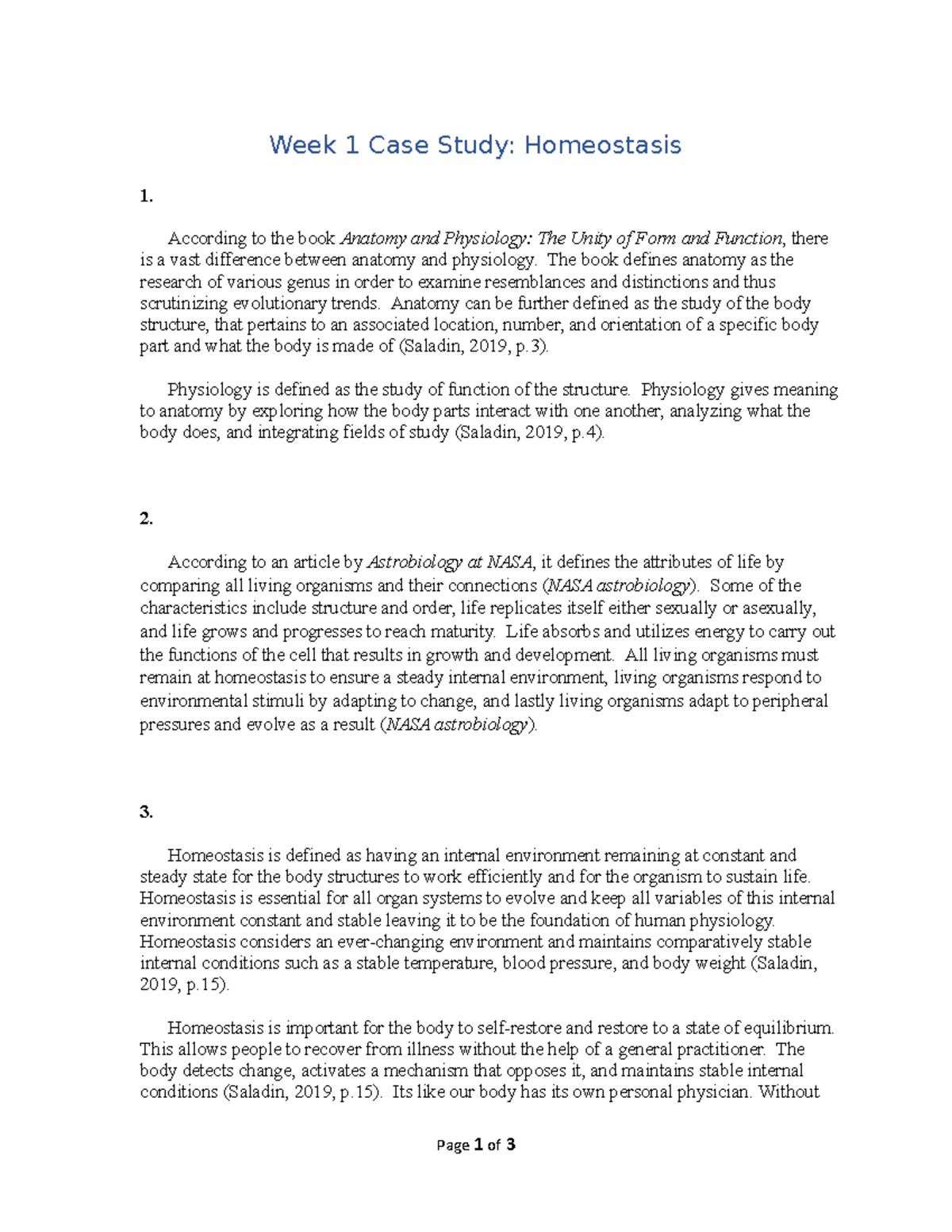 Bios 251 Week 1 Case Study Homeostasis - Week 1 Case Study: Homeostasis ...