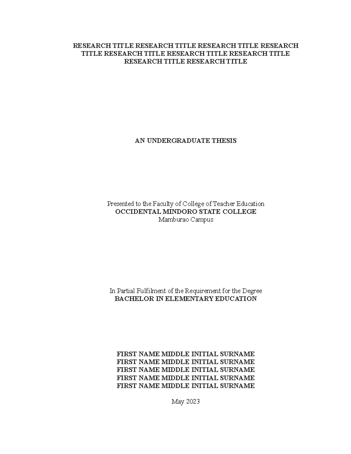 Research Format for Chapters 1-3 of an Undergraduate Thesis (BEED) - Studocu