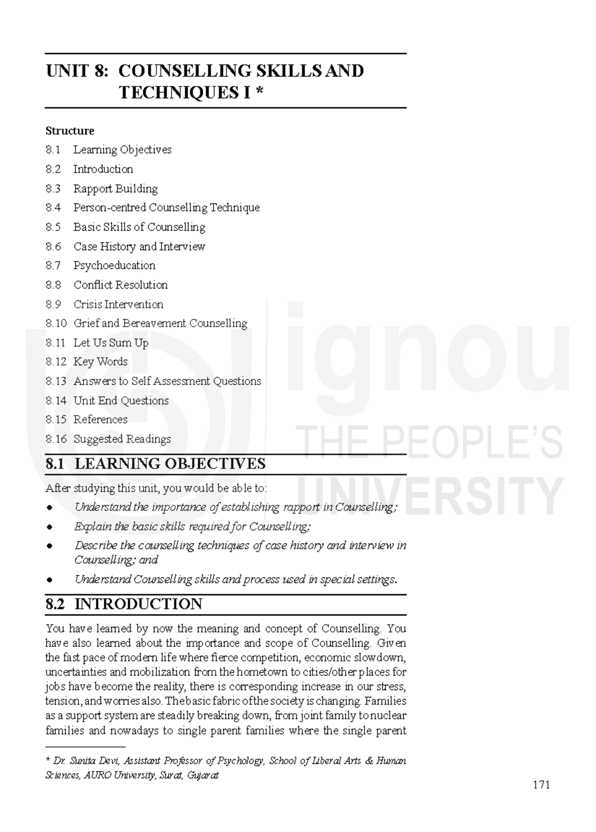 Unit 8 - Essential Counseling Skills and Techniques Notes - Studocu