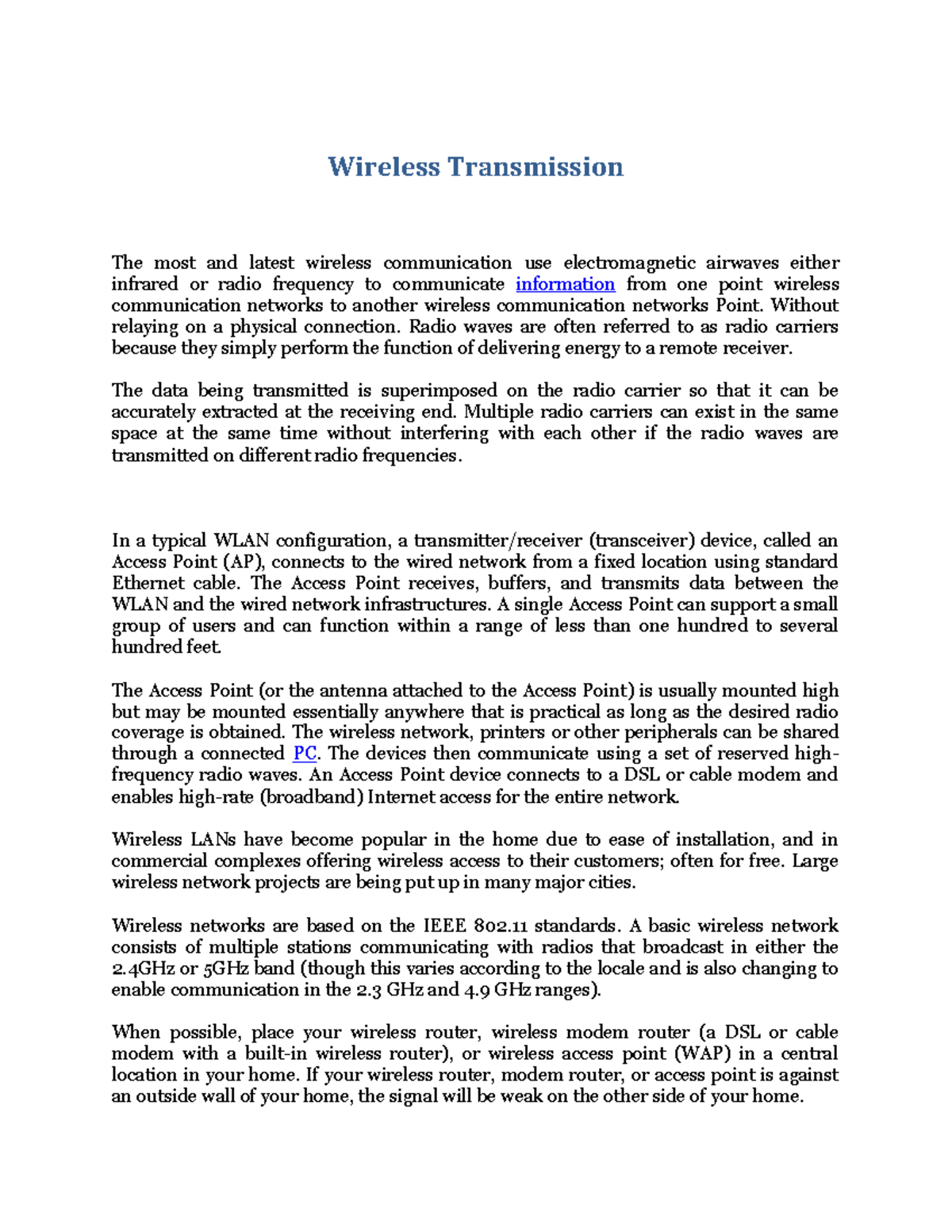 Unit 1 wireless - COMPUTER NETWORK - Wireless Transmission The most and ...