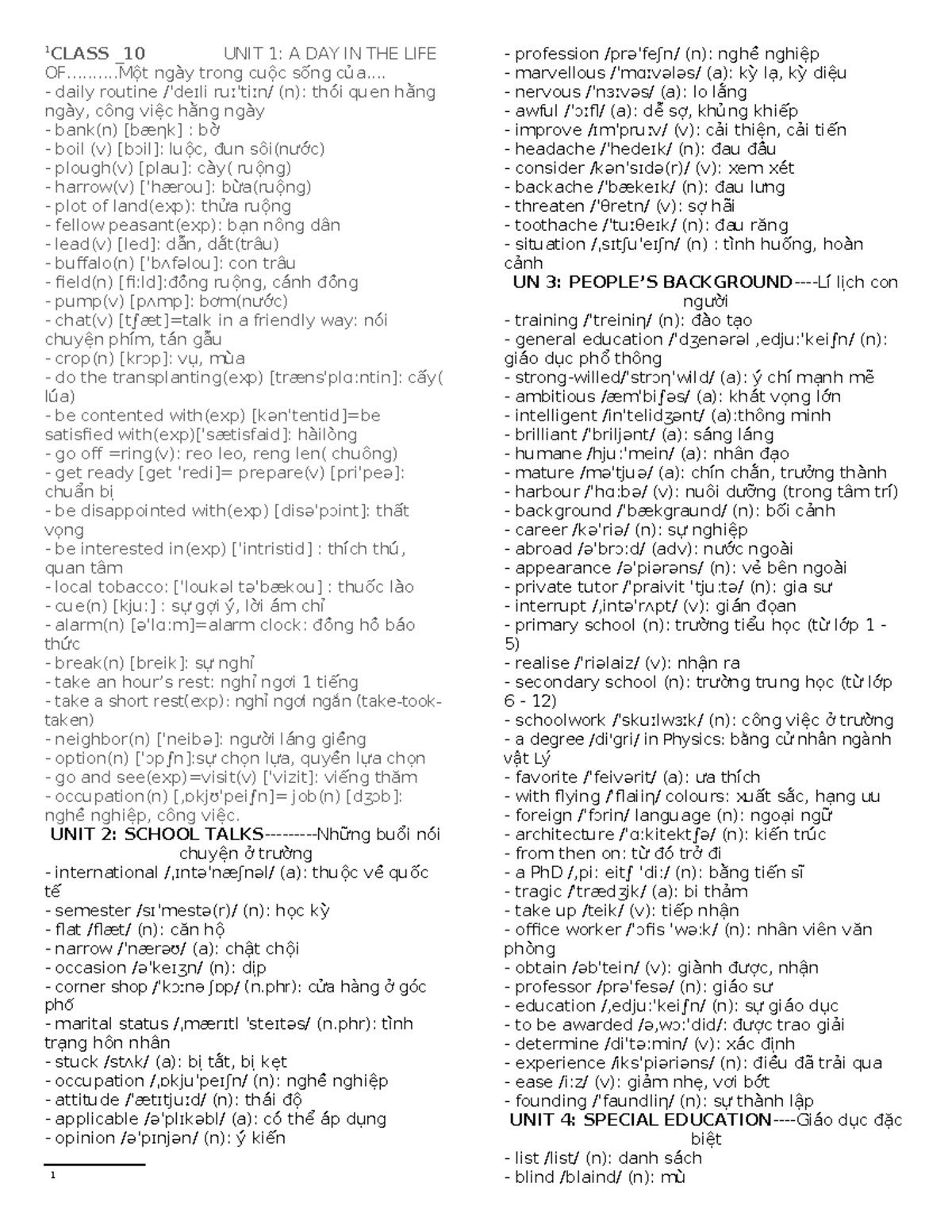 CLASS 10-12 UNIT MEANINGS: A COMPREHENSIVE GUIDE - Studocu