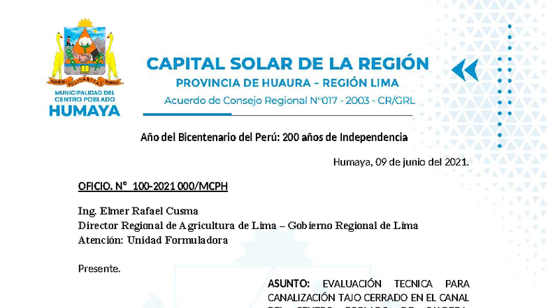 Oficio DRAL: Evaluación Técnica para Canalización en Caldera - Studocu