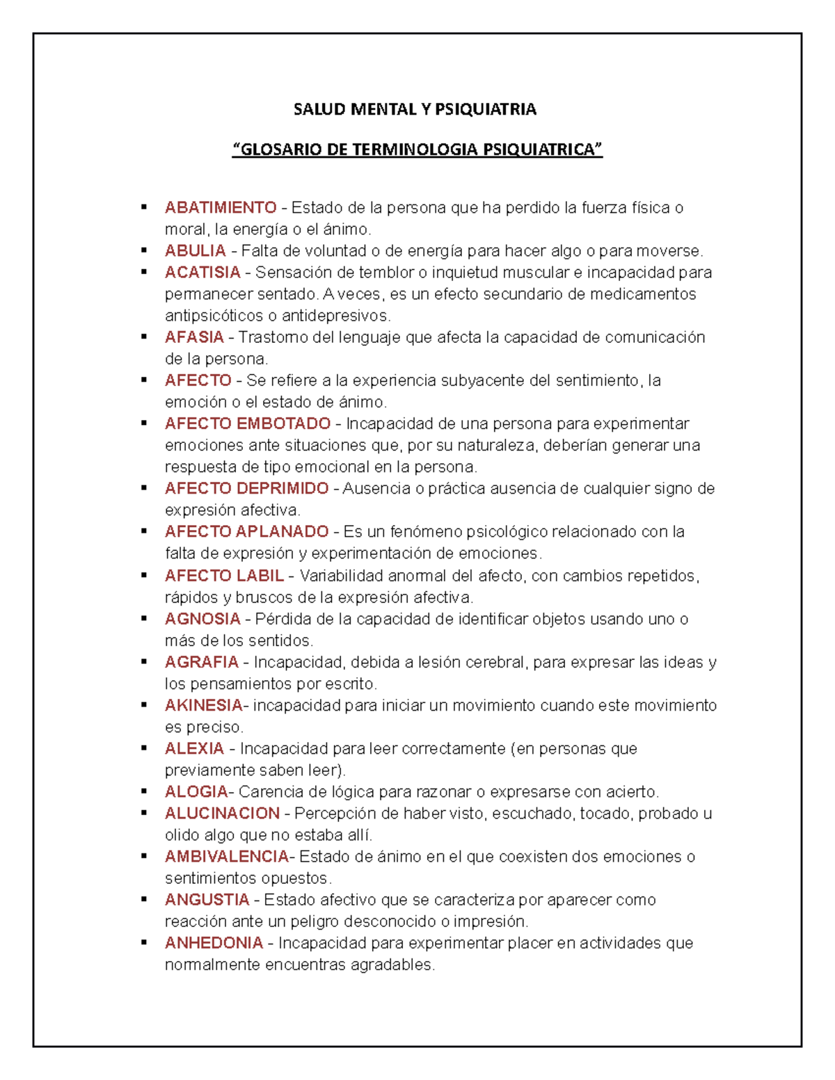 Glosario de Terminología Psiquiátrica - Salud Mental y Psiquiatría ...