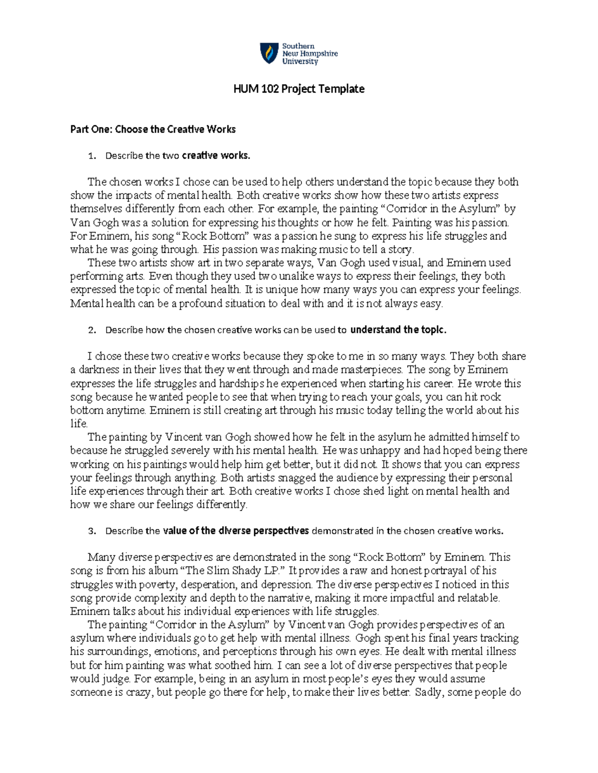 HUM 102 Final Project: Exploring Mental Health Through Art - Studocu