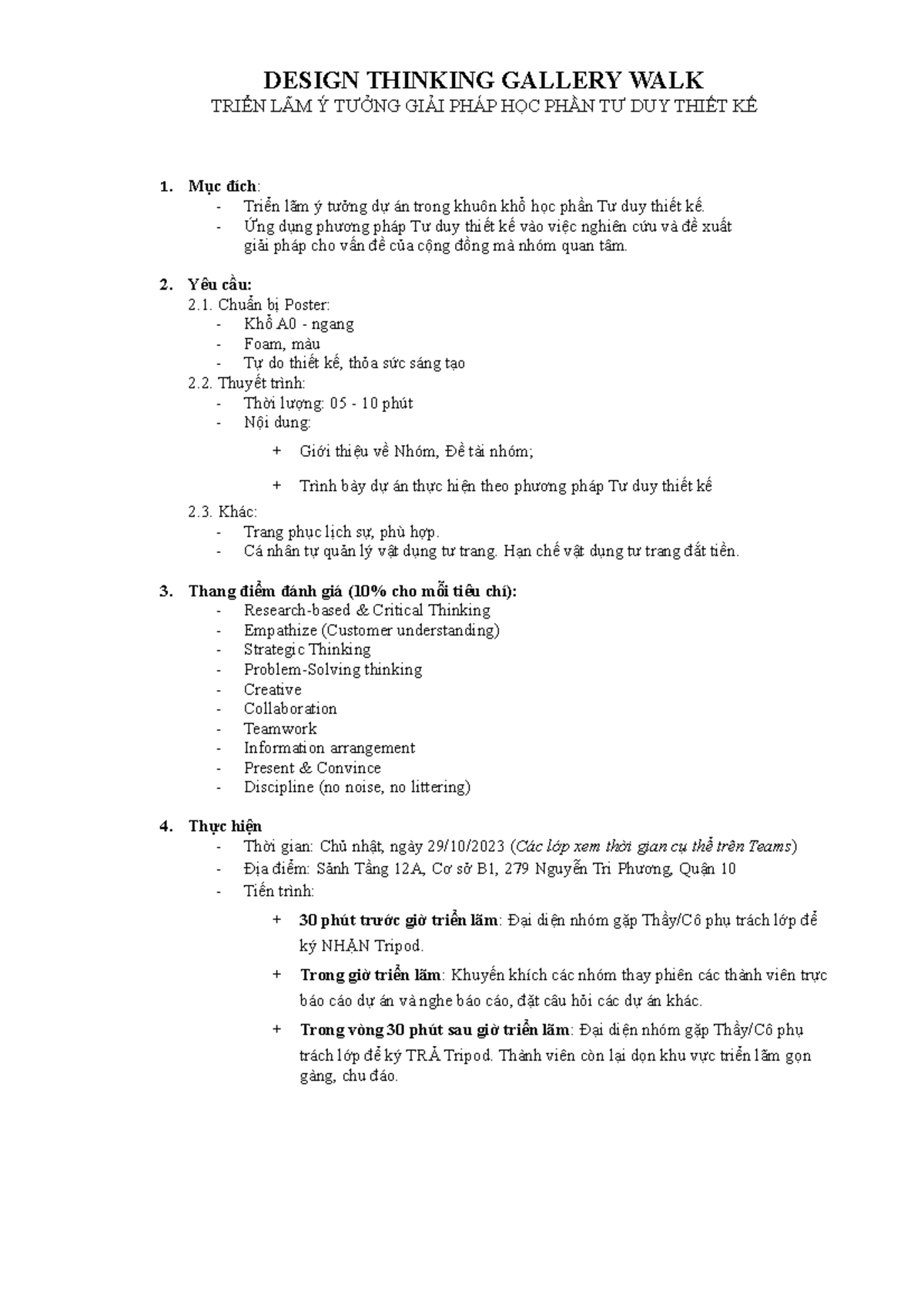 DESIGN THINKING GALLERY WALK INSTRUCTIONS FOR TƯ DUY THIẾT KẾ CLASS ...