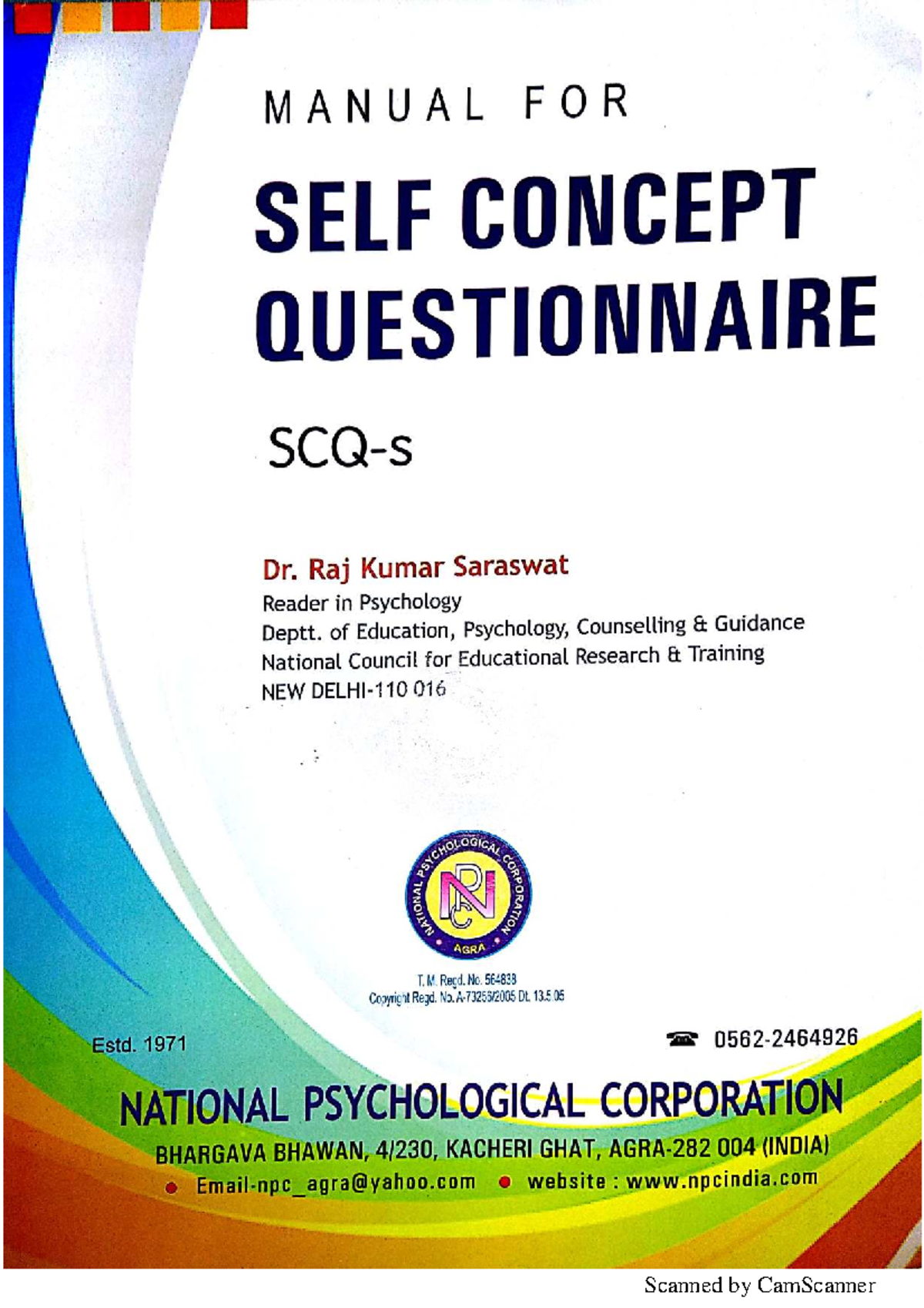 Manual for Self Concept Questionnaire (SCQ) - Educational Psychology ...