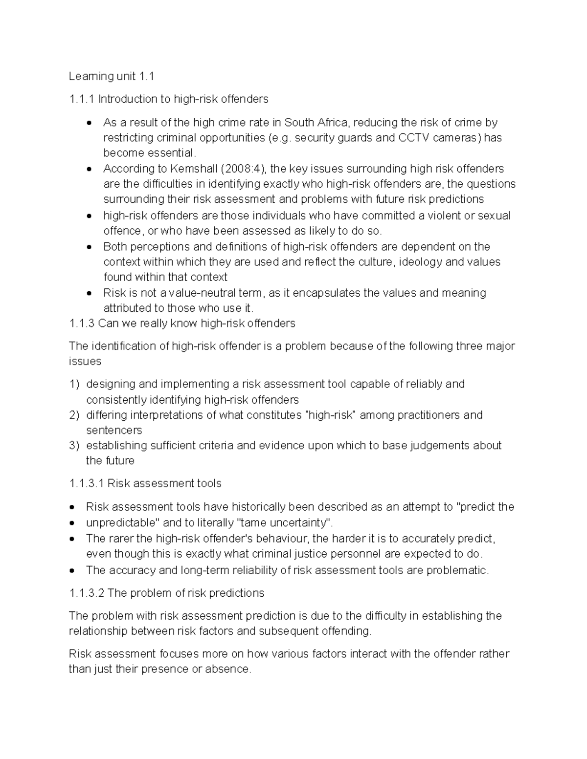CMY 2601 Learning Unit 1: Understanding High-Risk Offenders - Studocu