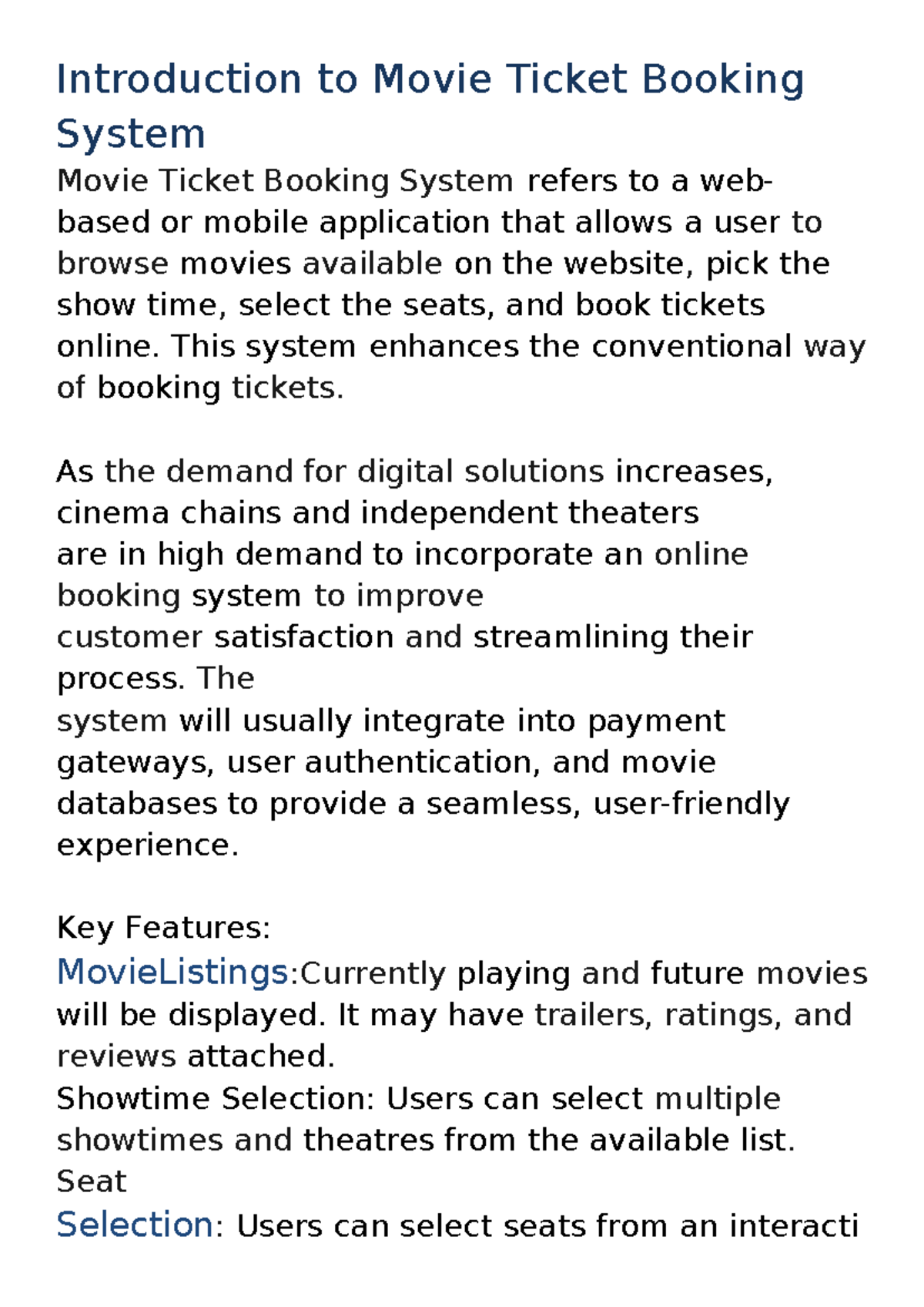 Movie Ticket Booking System Overview and Key Features - Studocu