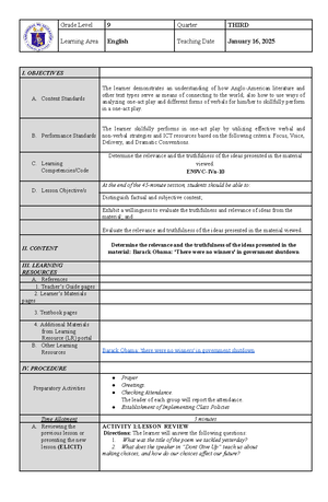 DON'T GIVE UP by Rudyard Kipling LESSON PLAN - Grade Level 9 Quarter ...