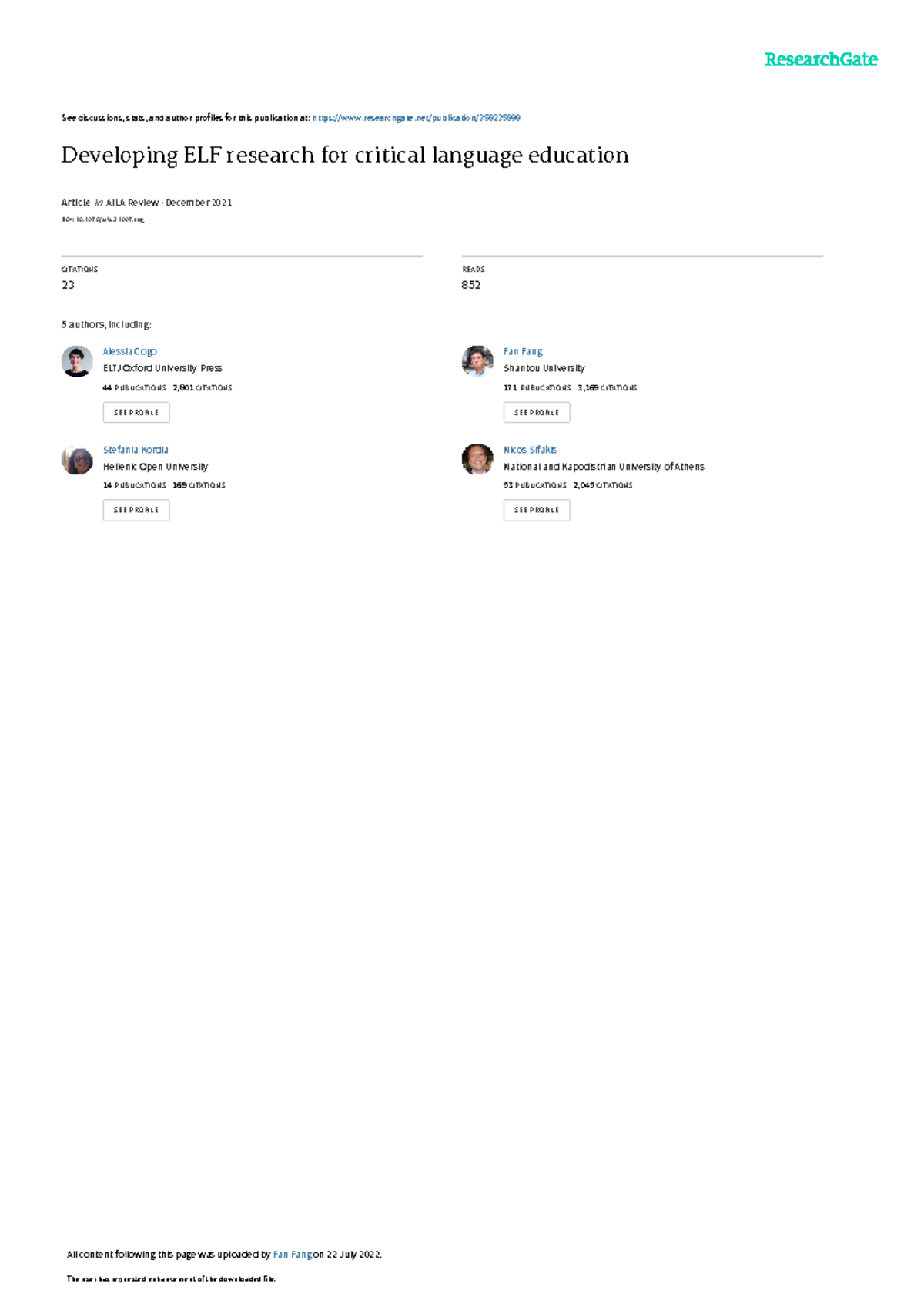 Developing ELF Research for Critical Language Education (CLE) - Studocu