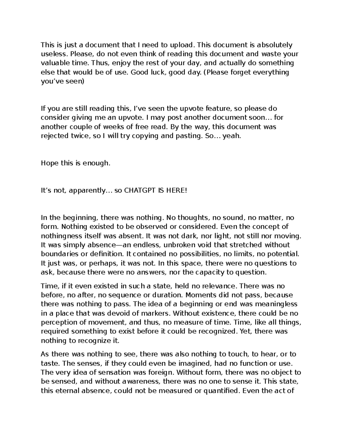 Existential Reflections in a State of Nothingness: A Thought Experiment ...