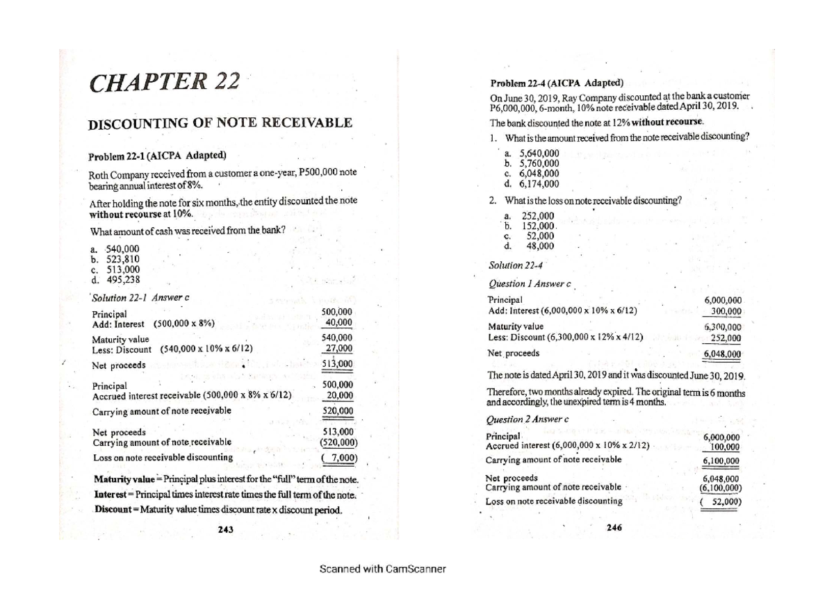 Chapter 22: Discounting of Note Receivables (AICPA Adapted) - Studocu