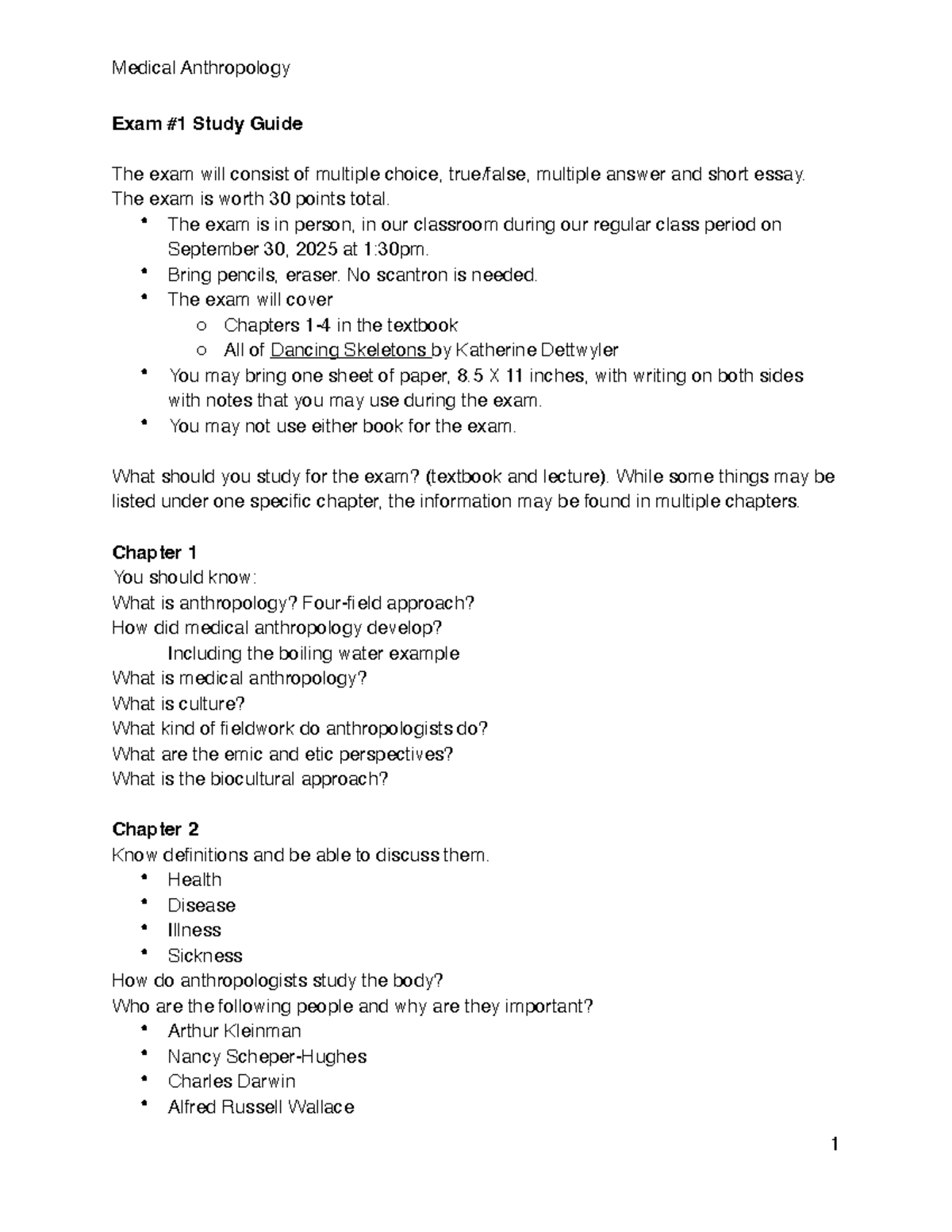 Medical Anthropology Exam #1 Study Guide (MED ANTH) - Studocu