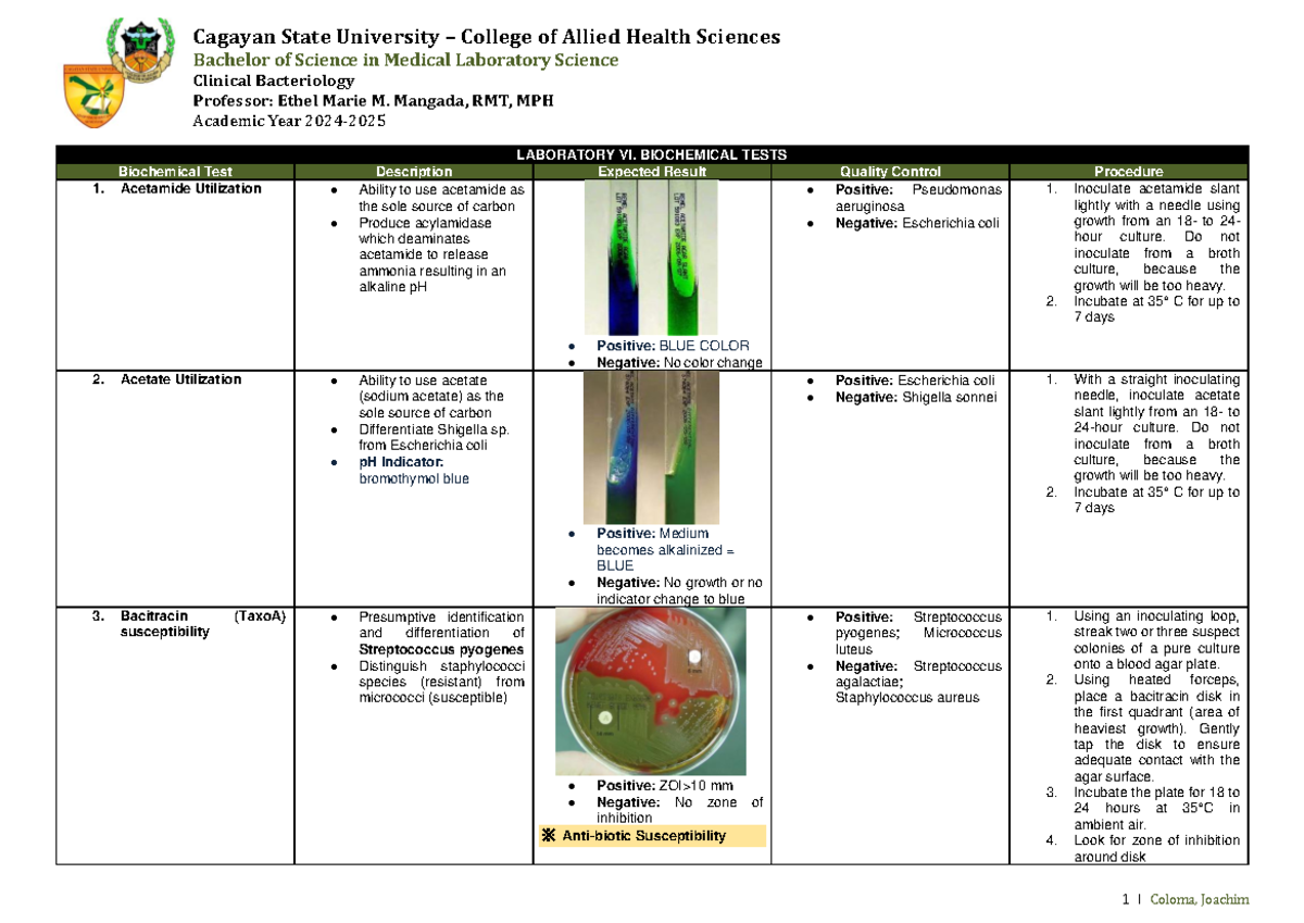 Clinical Bacteriology. Biochemical Tests - Cagayan State University ...