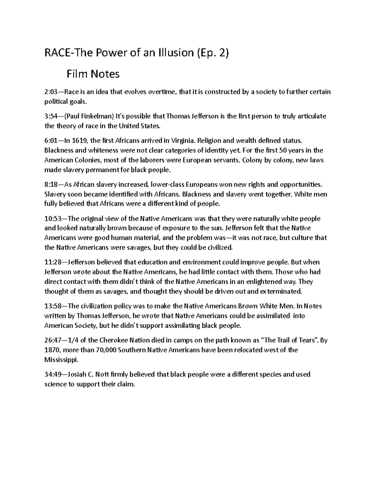 RACE Film Notes - RACE-The Power of an Illusion (Ep. 2) Film Notes 2:03 ...