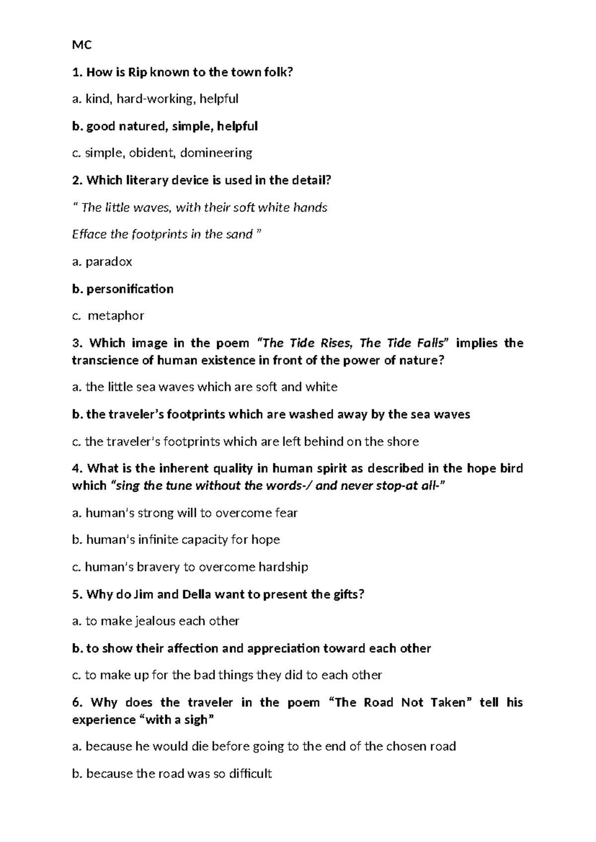 MC 1: Literary Analysis and Themes in "The Road Not Taken" and Other ...