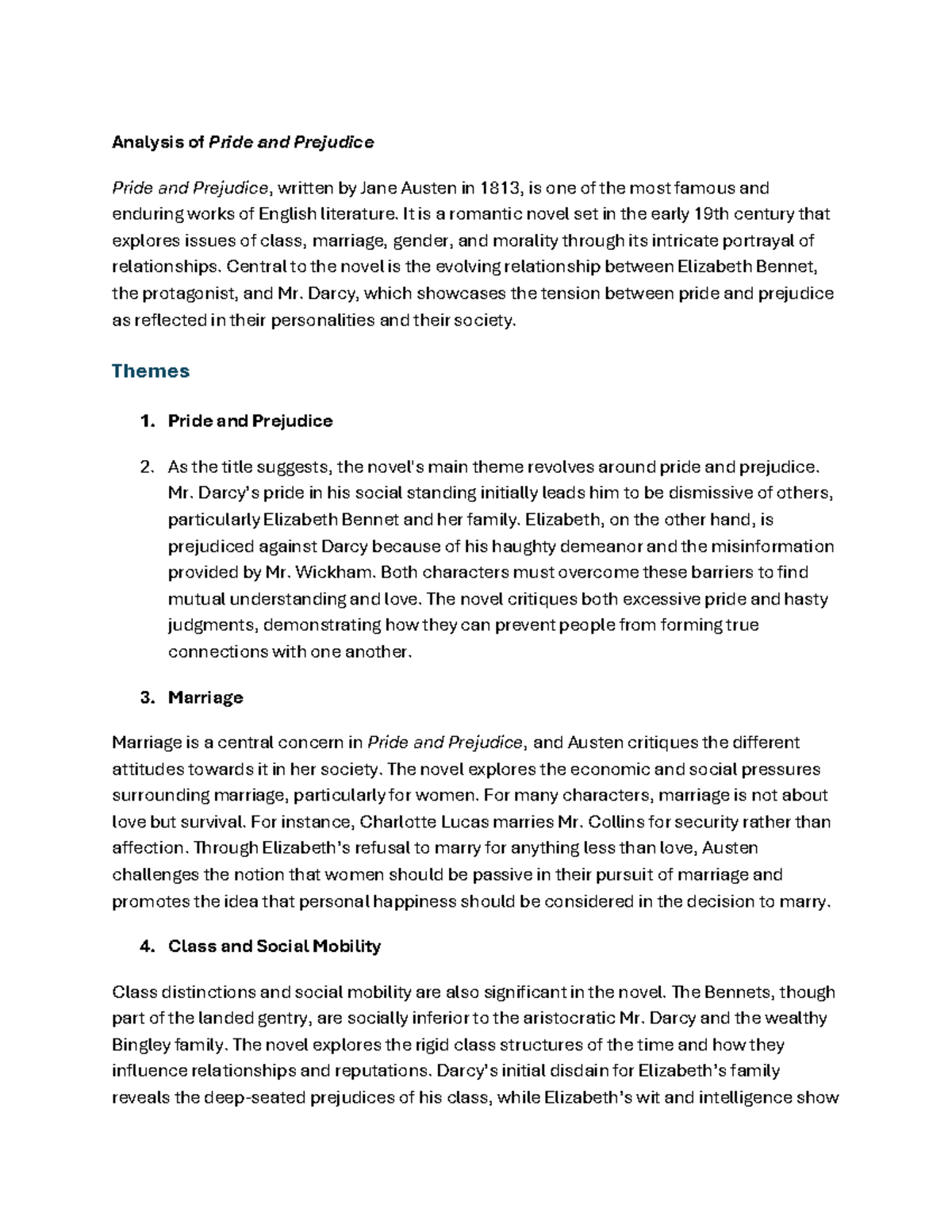 Pride and Prejudice Analysis - Analysis of Pride and Prejudice Pride ...