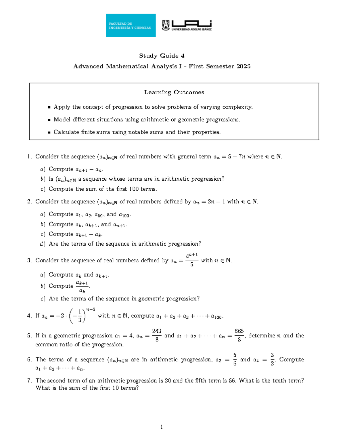 Study Guide 4: Advanced Mathematical Analysis I - First Semester 2025 ...