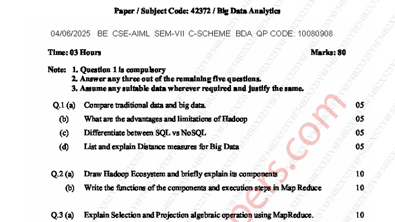 BDA QP 42372: Big Data Analytics Question Paper 2023-25 - Studocu