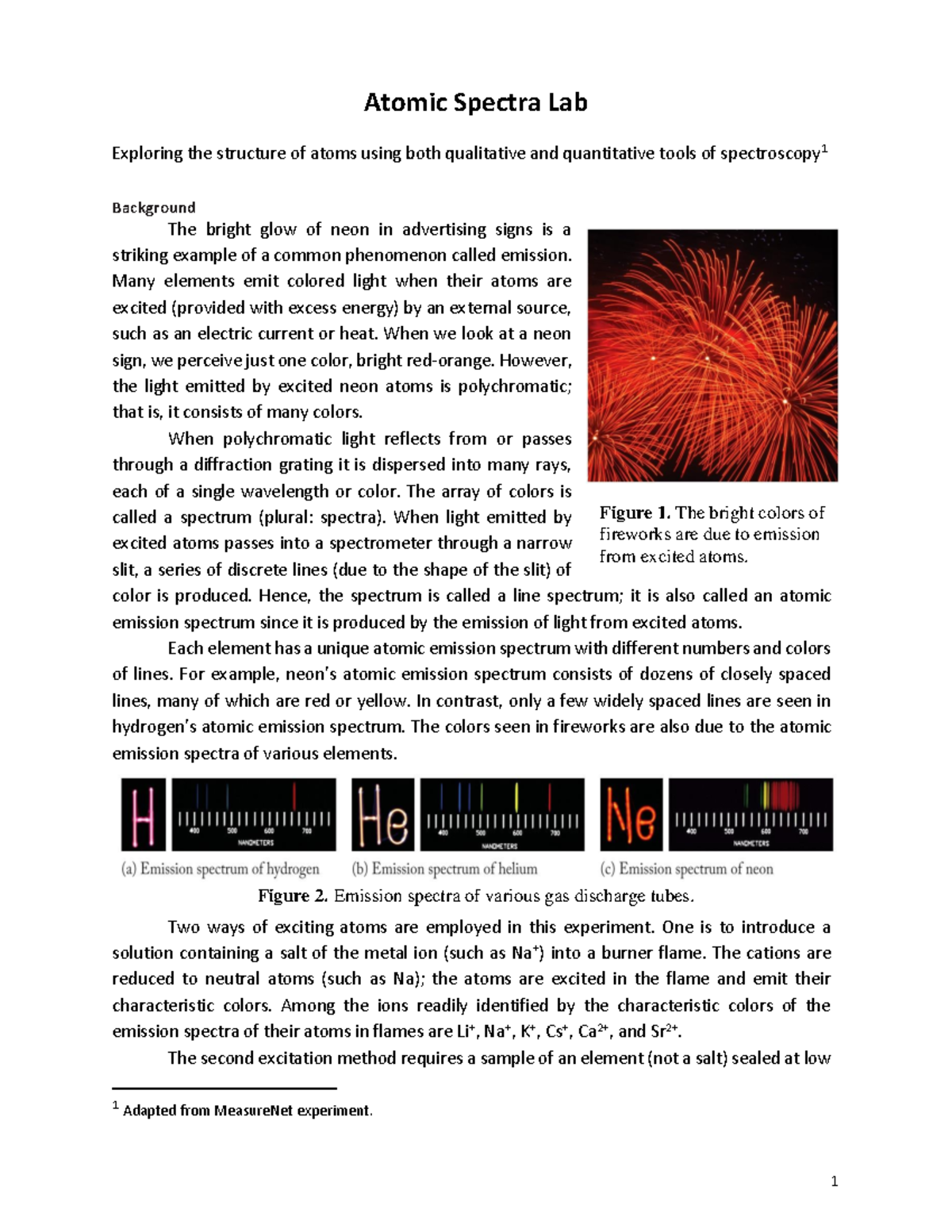 Atomic Spectra Handout - Atomic Spectra Lab Exploring the structure of ...