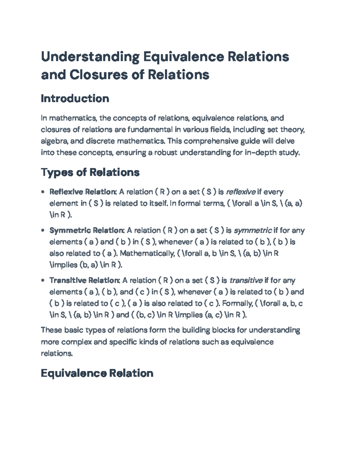 Understanding Equivalence Relations and Closures in Discrete Math ...