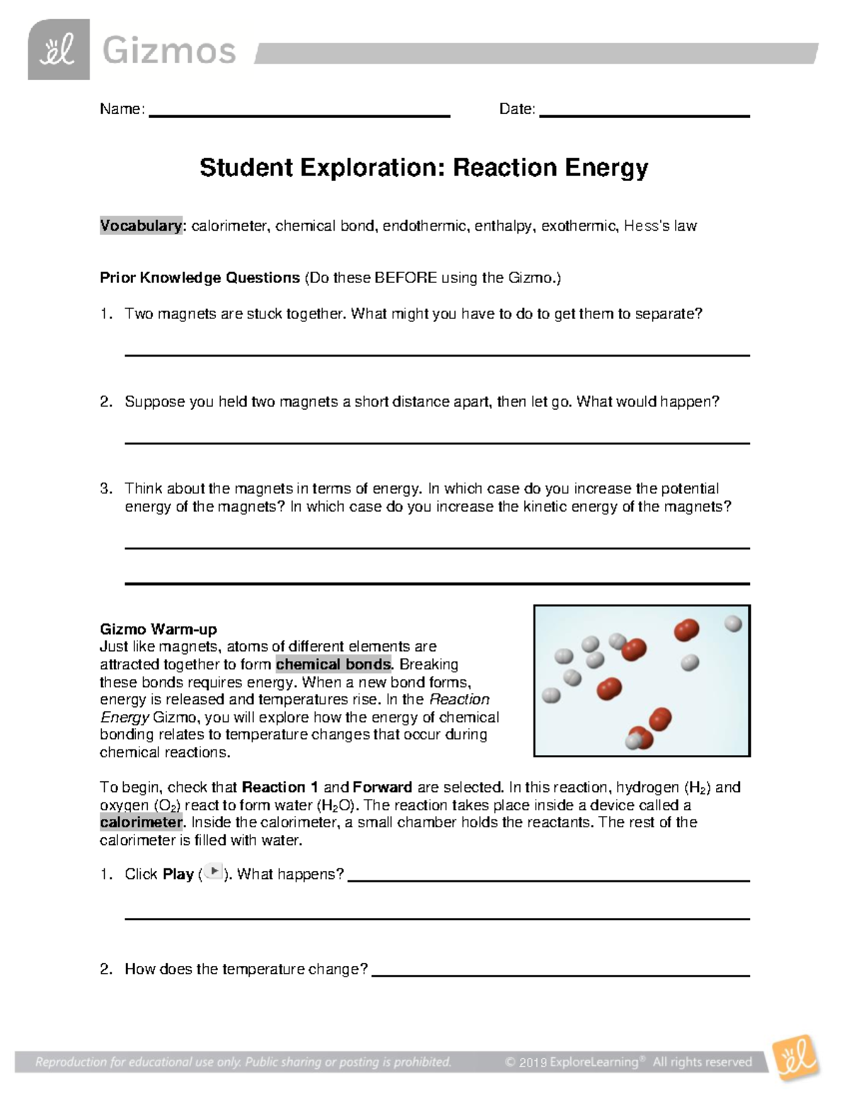 Reaction Energy SE (2019) - Student Exploration Guide - Studocu