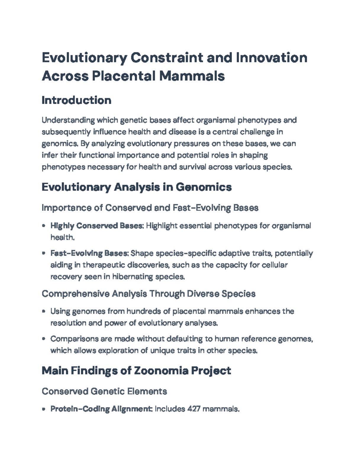Title: Evolutionary Constraints and Innovations in Placental Mammals ...