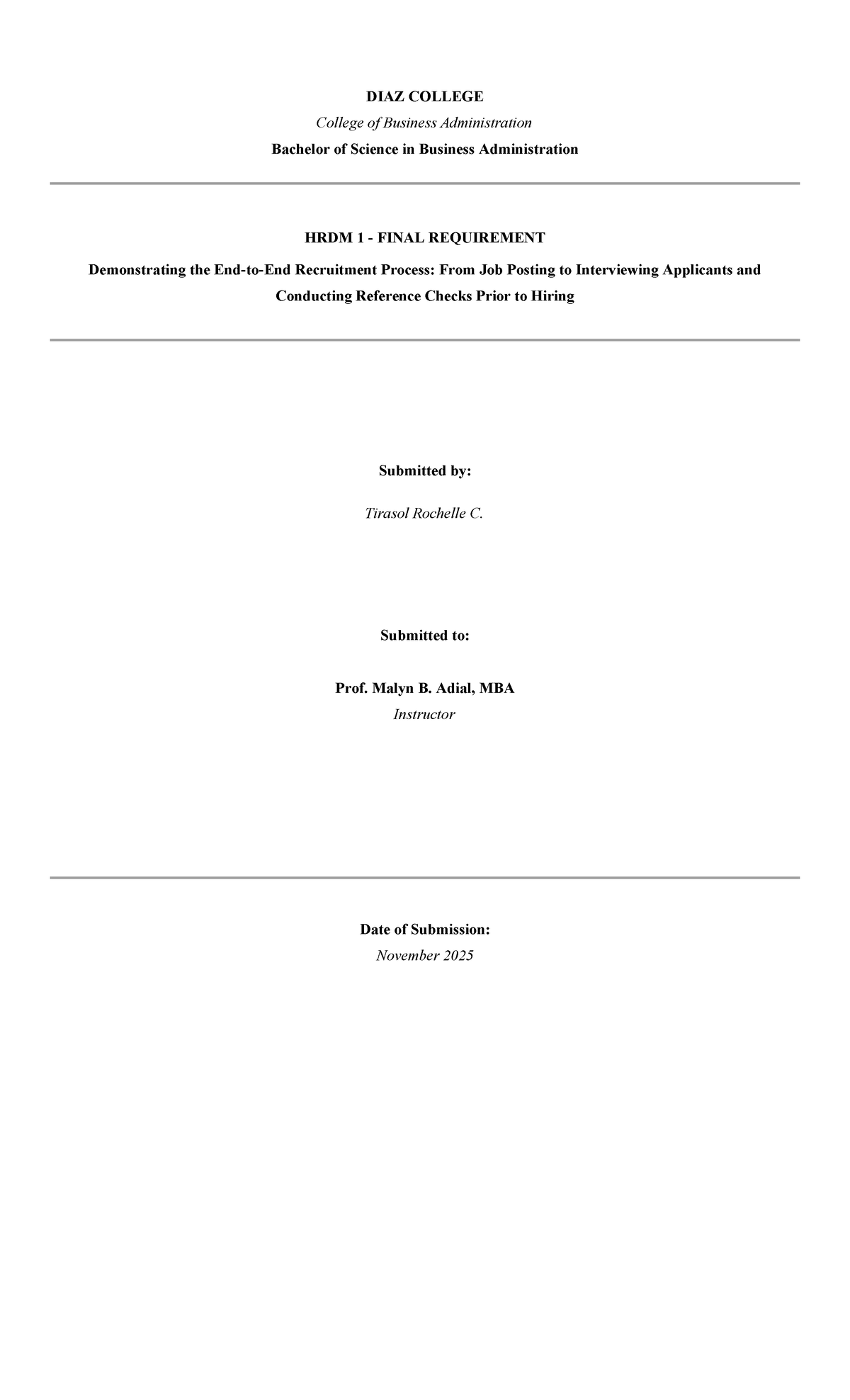 HRDM 1 Final Requirement: Recruitment Process from Posting to Interview ...