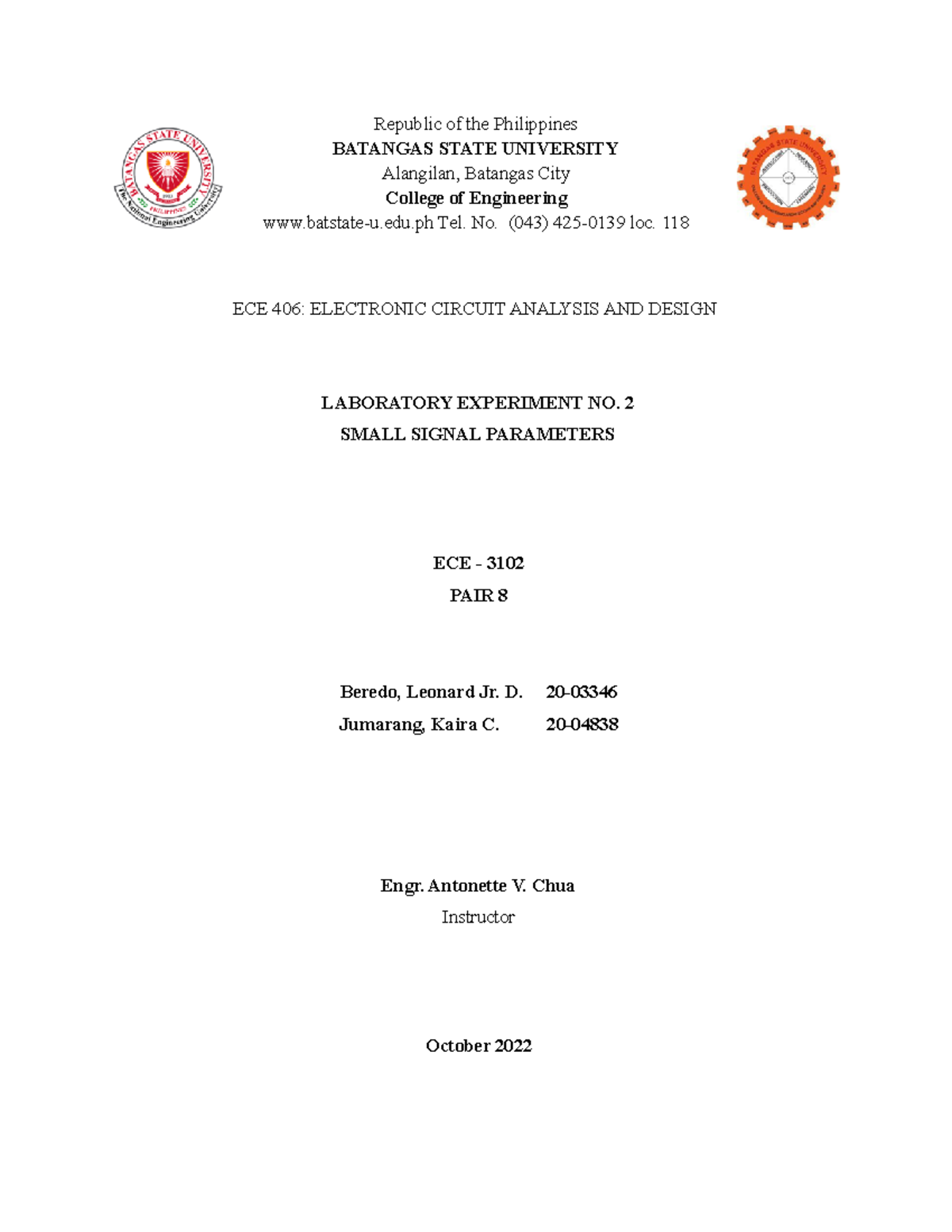 **ECE 406: Lab Report on Small Signal Parameters of Amplifiers** - Studocu