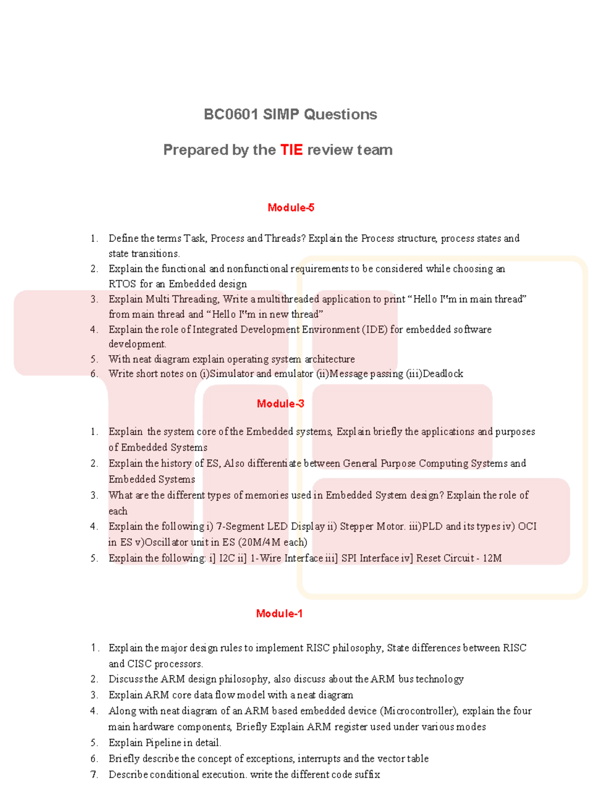 BC0601 - Important Questions for Embedded Systems Exam - Studocu