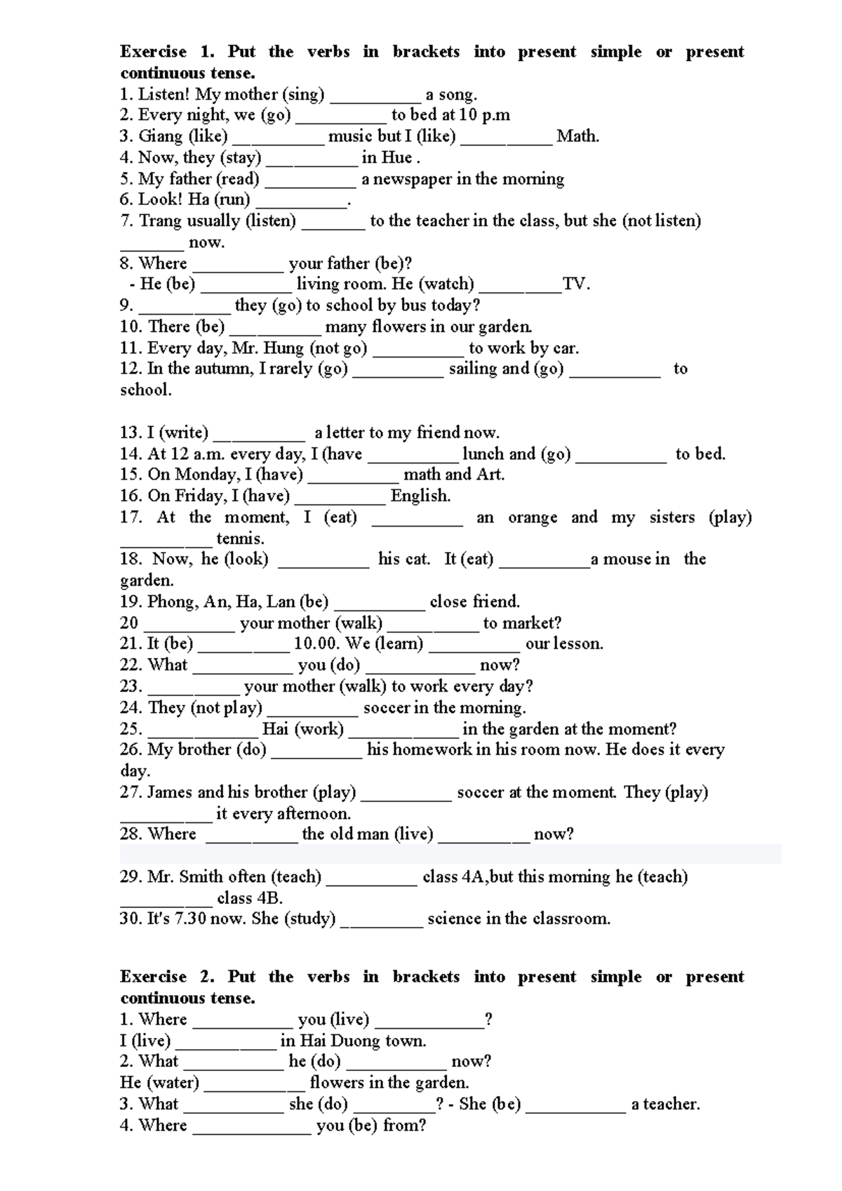 Present Simple & Continuous Tense Exercises (Homework 2-12-2025) - Studocu