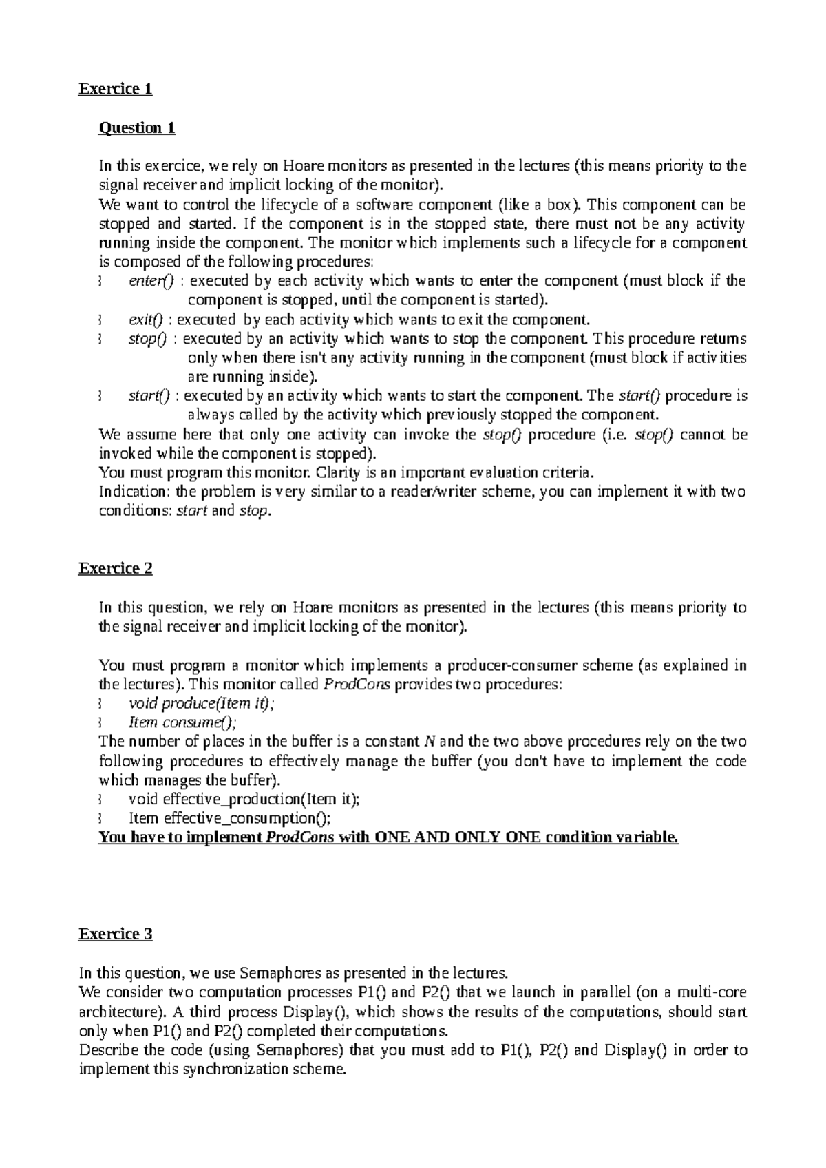 OS Lab Exercises - Hoare Monitors & Semaphores Solutions - Studocu