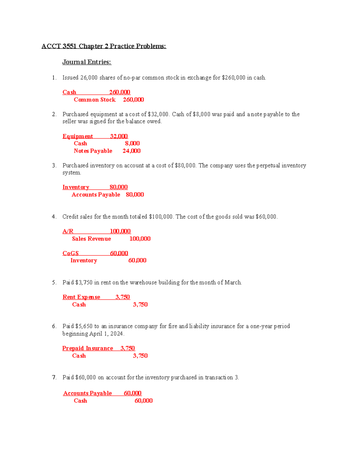 ACCT 3551 Chapter 2 Journal & Adjusting Entries Practice Problems - Studocu
