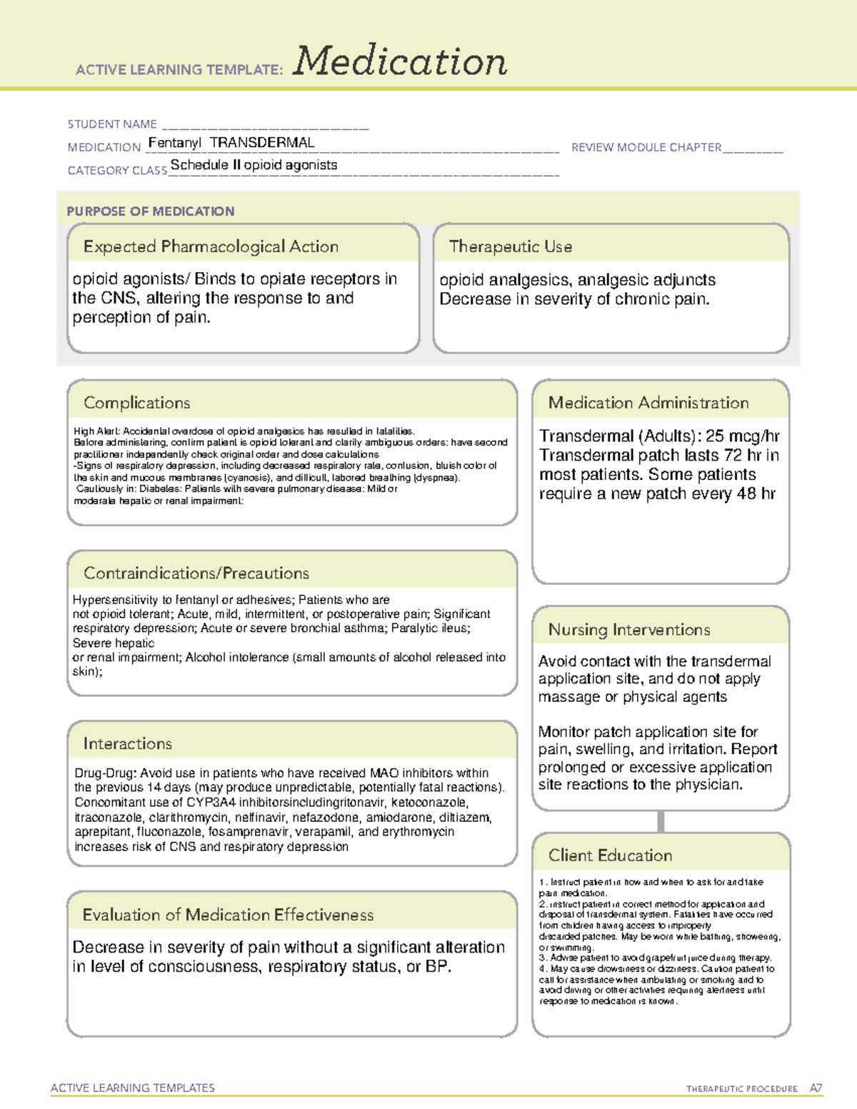 Active Learning Template: Fentanyl Transdermal Medication (Therapeutic ...