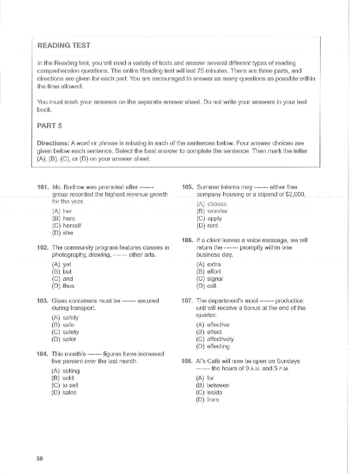 Reading Test 2 - Comprehension Questions and Directions - Studocu