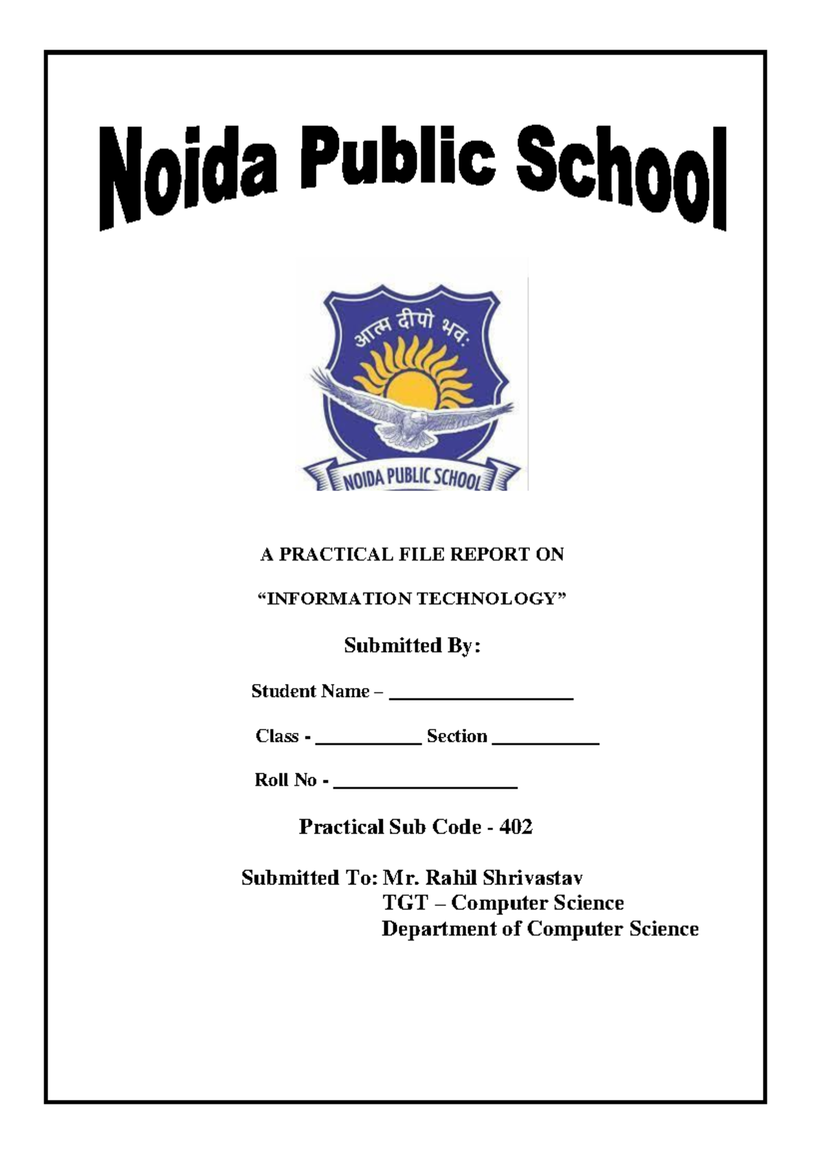 Front Page of File - IT Class IX Page No-1 - hindi class 10 - A ...