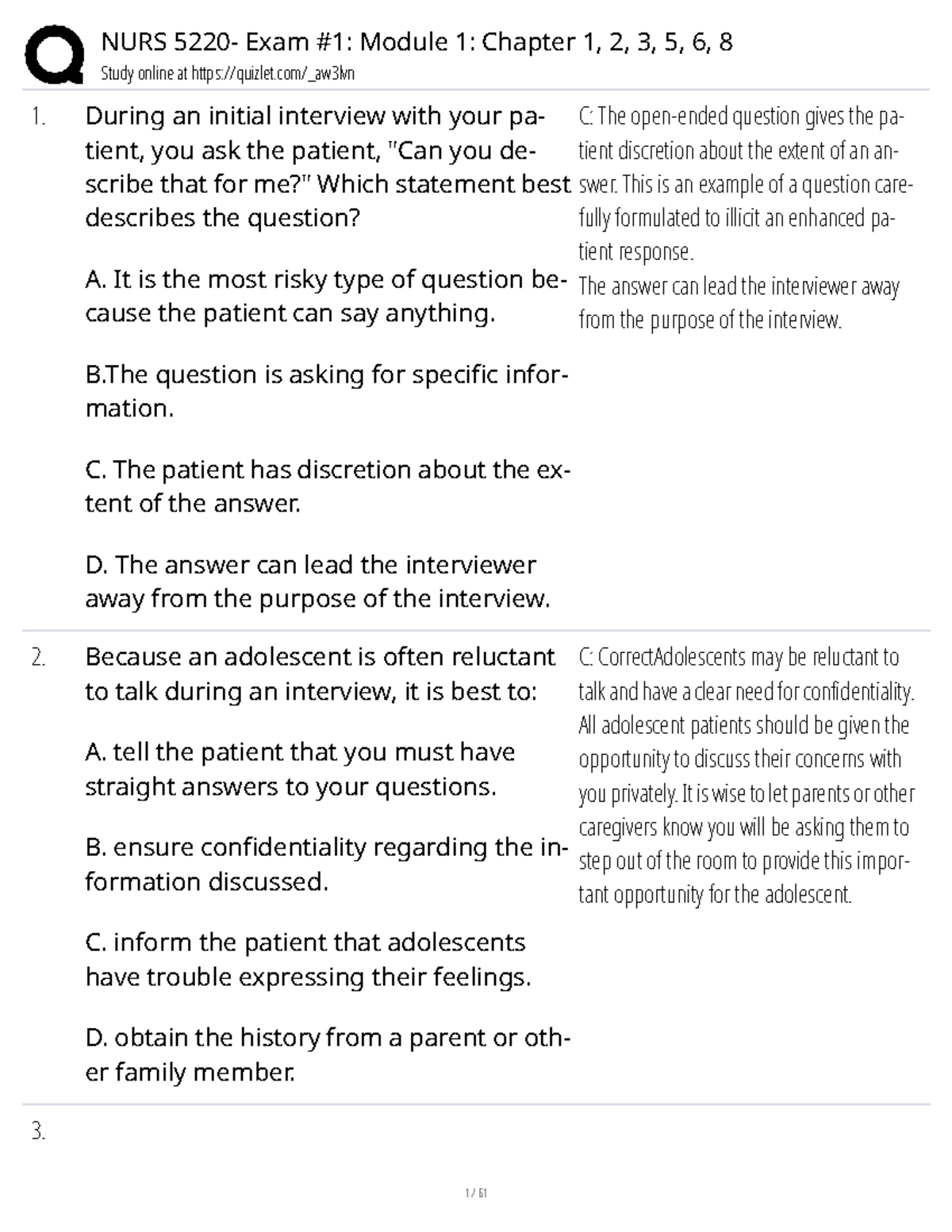 NURS Exam Module 1: Health Assessment Test 1 Study Guide - Studocu