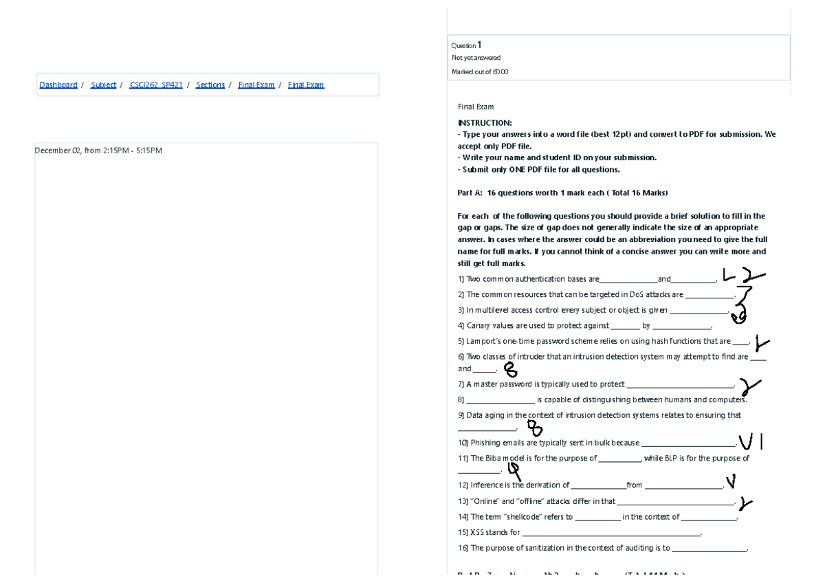 Csci262 Final Exam December 2021 Full Question Set And Guidelines