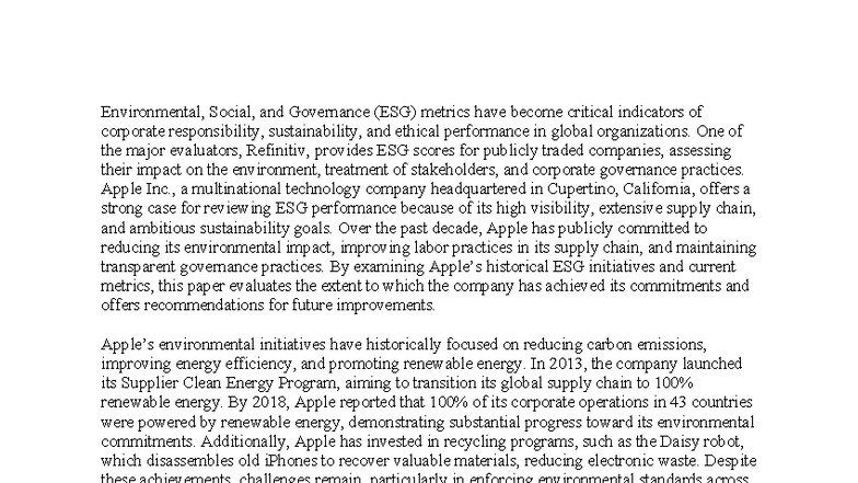 Week 4-2 Short Paper: Evaluating Apple's ESG Performance and ...