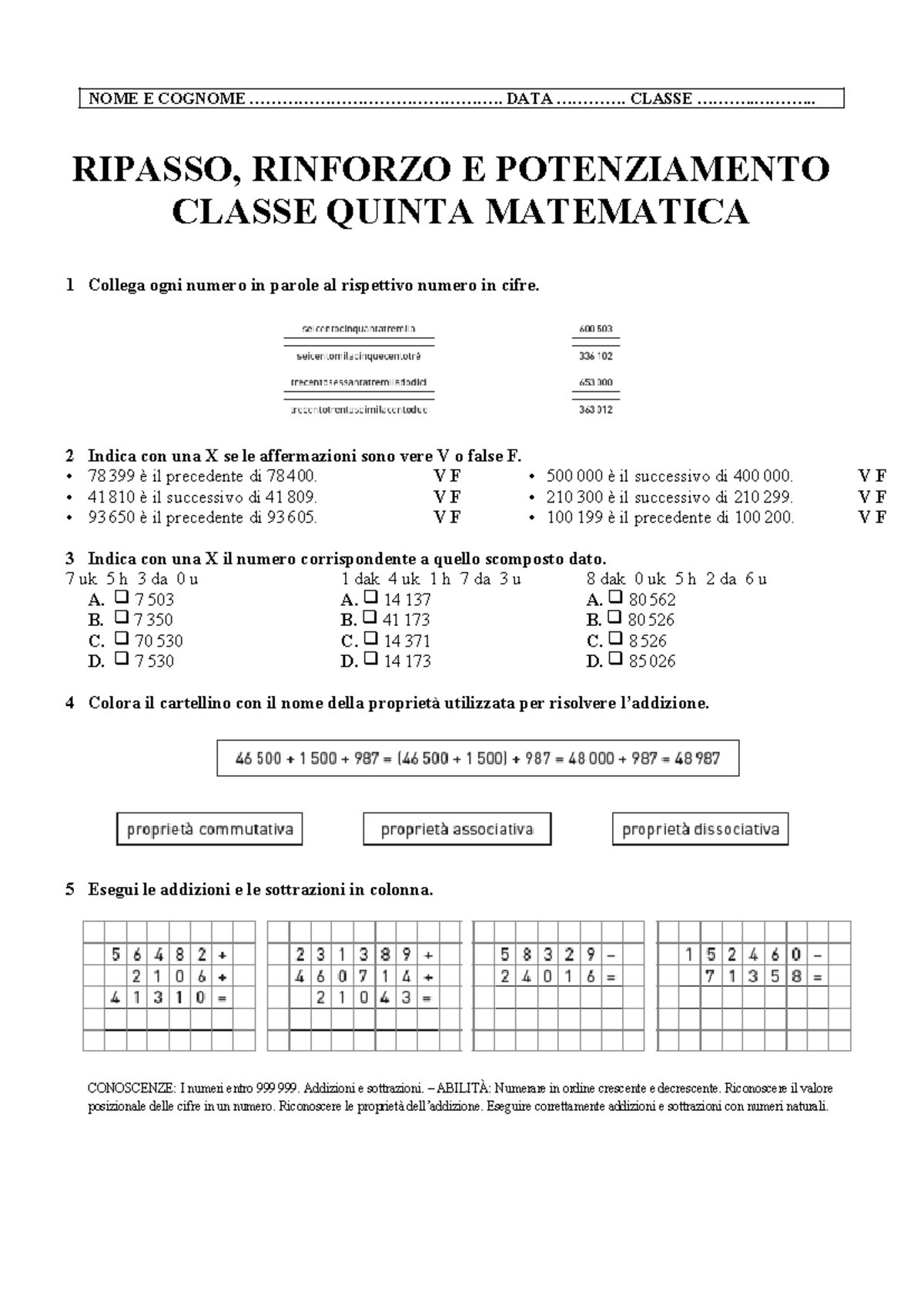 Ripasso DI Matematica per la Classe Quinta: Esercizi e Problemi - Studocu