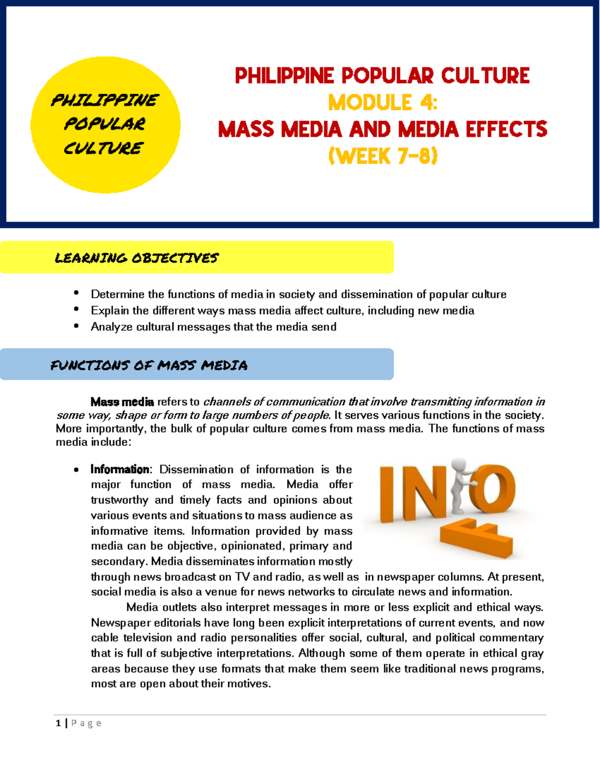 PPC Module 4: Mass Media Functions and Cultural Impact Analysis - Studocu