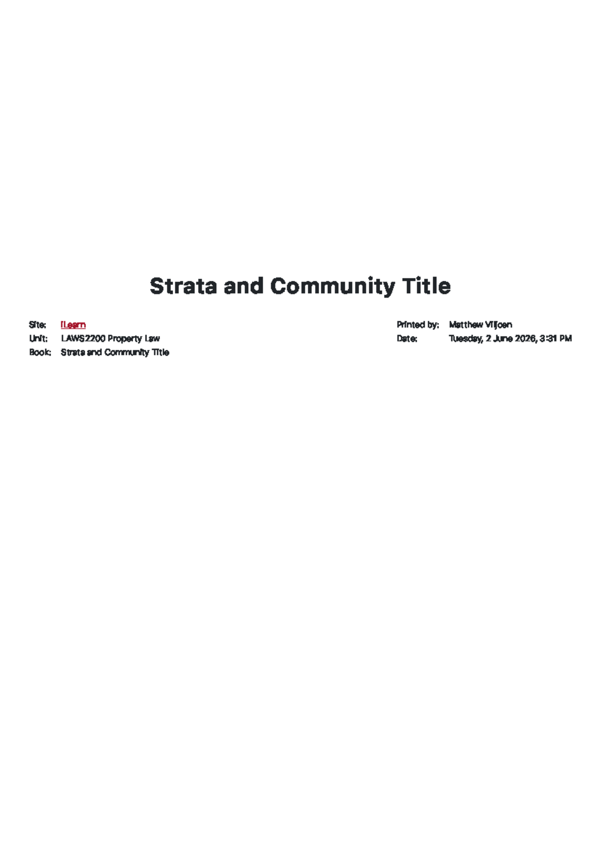 LAWS2200 Strata and Community Title Lecture Notes - Studocu